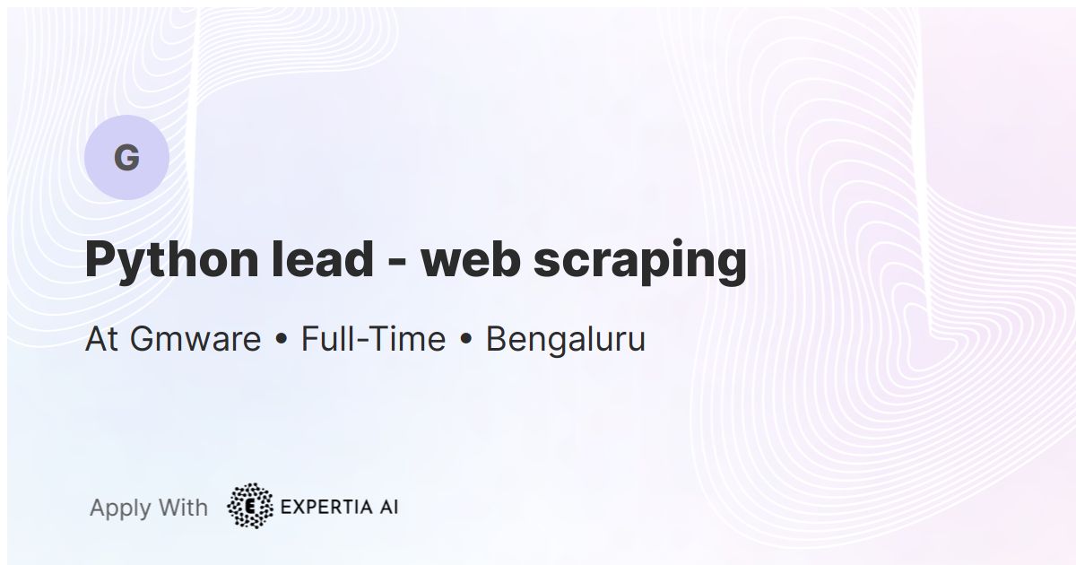 Python lead - web scraping Job | Bengaluru | Mid-Level