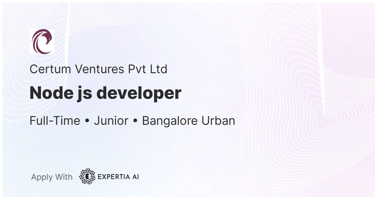 Node js developer Job | Bangalore Urban | Junior