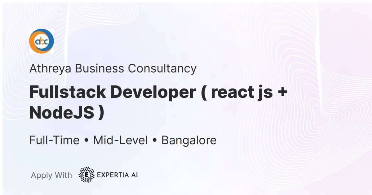 Fullstack Developer ( react js + NodeJS ) Job | Bangalore | Mid-Level