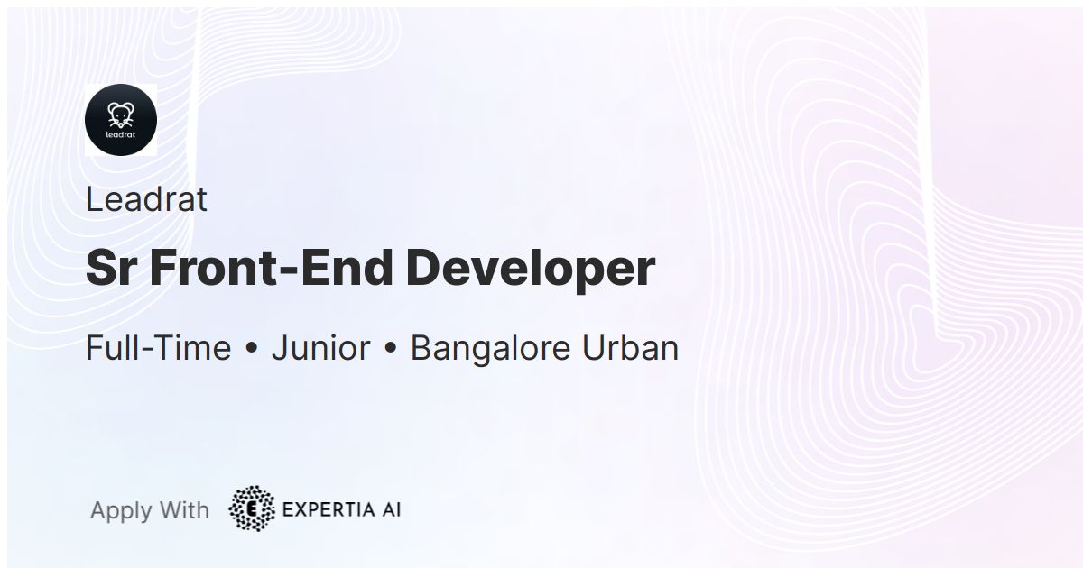 Sr Front-End Developer Job | Bangalore Urban | Junior