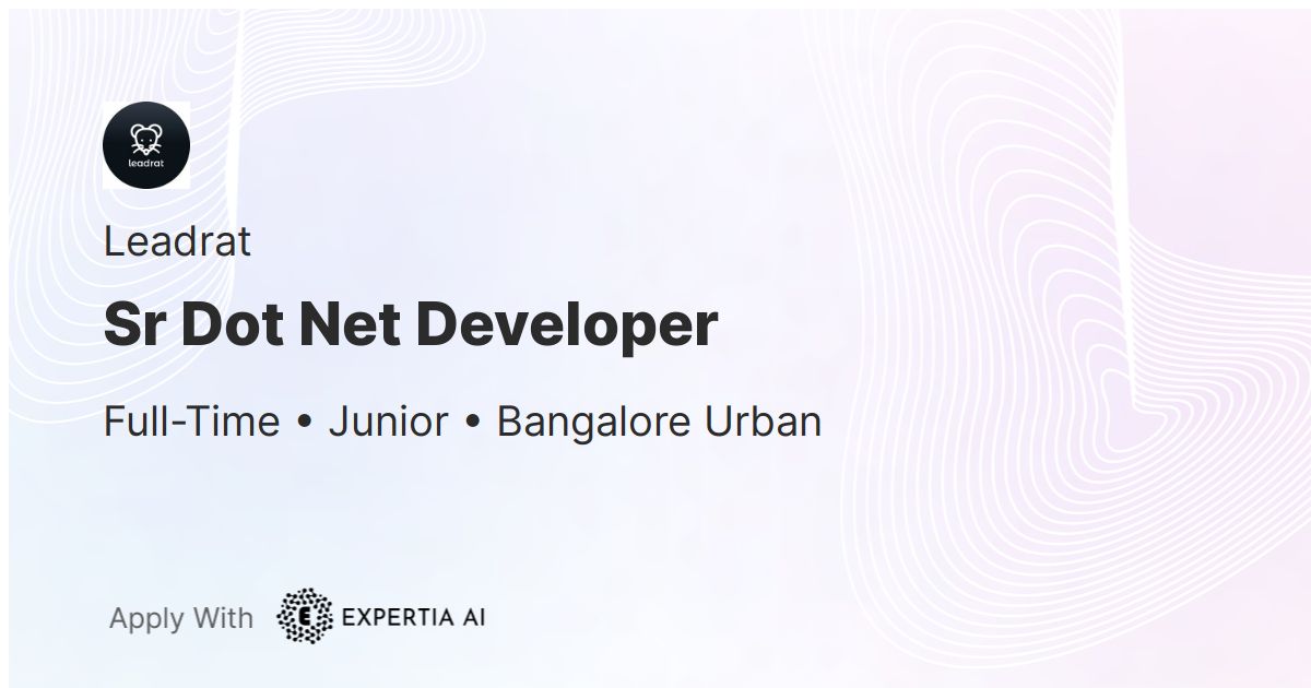 Sr Dot Net Developer Job | Bangalore Urban | Junior