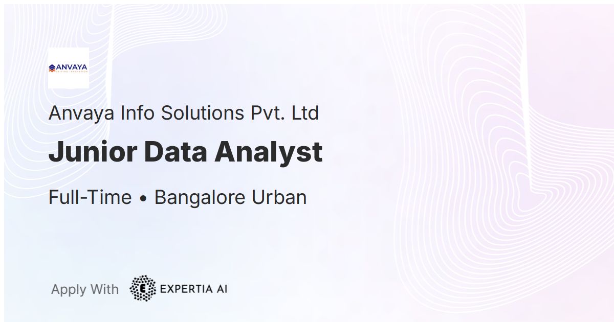 Junior Data Analyst Job | Bangalore Urban | Junior