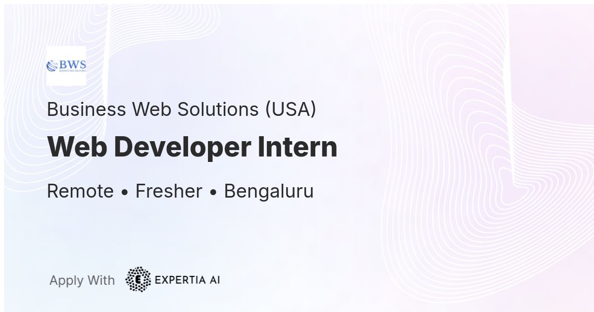Web Developer Intern Job | Bengaluru | Fresher