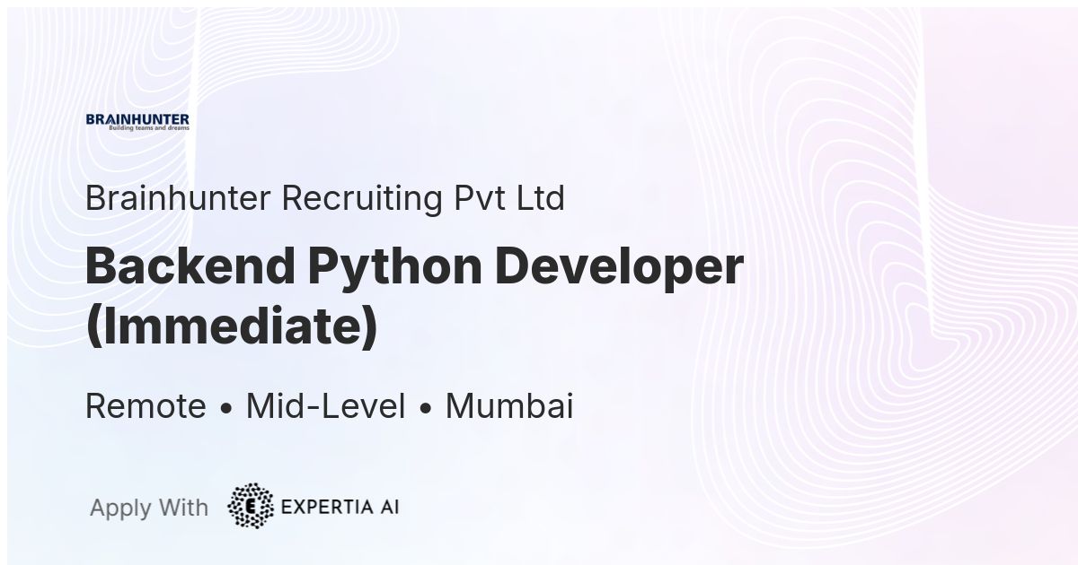 Backend Python Developer (Immediate) Job | Mumbai | Mid-Level